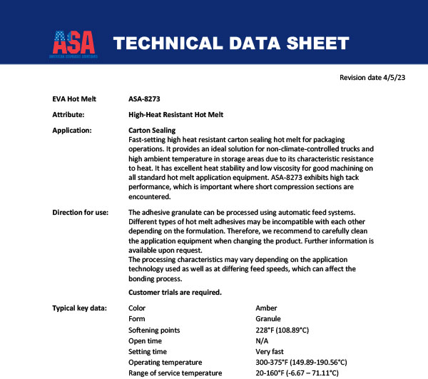 High Heat Resistant Hot Melt - ASA Glue